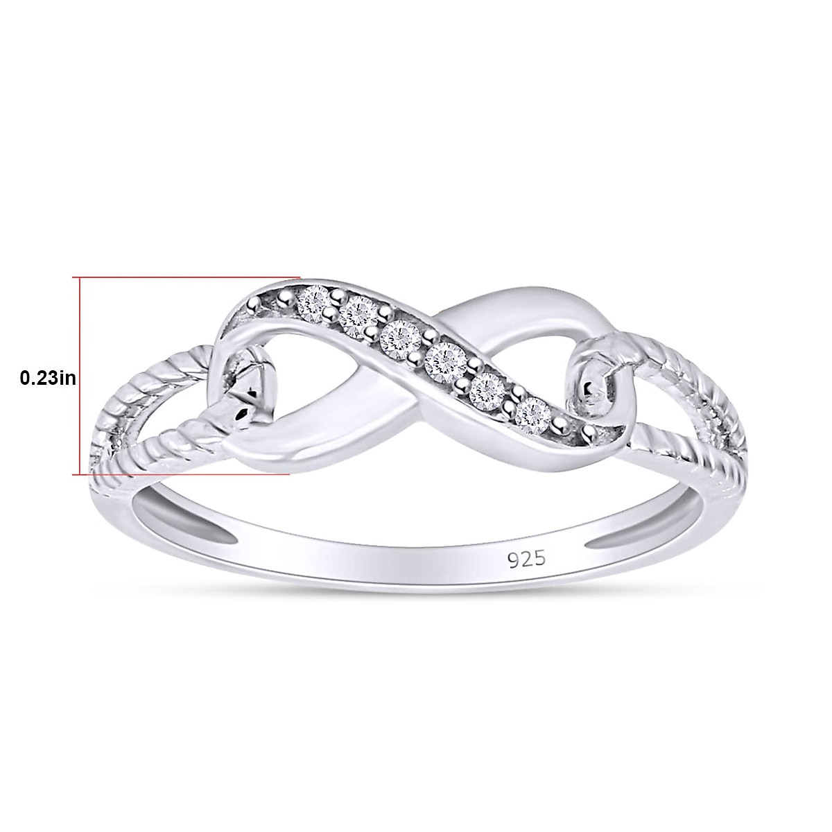 Aria Jewels 14k White Gold Plated 925 Sterling Silver Infinity Rope Natural Diamond Ring For Women (0.03 Cttw, I-J Color, I2-I3 Clarity) Ring Size-7