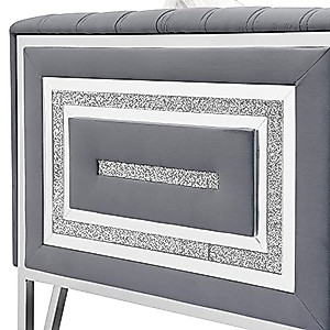 Melpomene Velvet Living Room Loveseat Sofa with Mirrored Side Trim,Faux Diamonds and 2 Villose Pillows,Grey