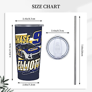 XCSEZ Chase Elliott 9 20 Oz Stainless Steel with Lids Coffee Thermal Cup Double Wall Mug Metal Straw and Brush Durable for Hot Cold Drinks