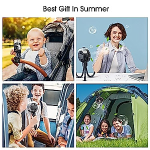 Ausic Misting Fan, 100ml Stroller Fan with Mist, Portable Fan Outdoor 360° Pivot, Clip on Fan Detachable Tripod, Personal Beach Fan, Golf Cart Fan, Handheld Fan, Desk Fan for Treadmill, Car Seat