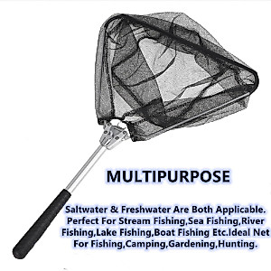 ZZWIF Foldable Fishing Landing Net Light Weight Portable Fishing Dip Net Extending Small Net for Fly Fishing Trout Bass Catch and Strong Aluminum Alloy Handle Durable Nylon Mesh