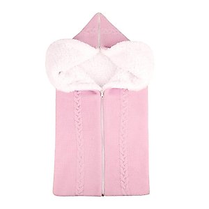 Baby Swaddle Blanket Stroller Wrap Fleece Knit Sleeping Bag Soft Warm Nap Blanket Plus Velvet for 0-12 Month Baby Boys Girls (Pink)
