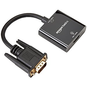 Amazon Basics Gold-Plated HDMI (Female) to VGA (Male) Adapter with 3.5mm Audio Port (Only from HDMI to VGA), Black