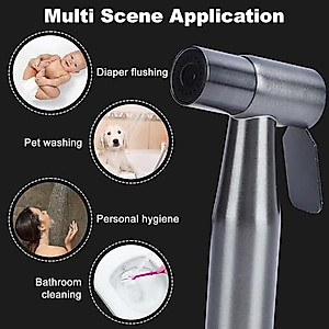 Toilet Bidet Sprayer Set, Stainless Steel Bidet Sprayer with Pressure Spray Gun, Handheld Bathroom Bidet for Feminine Wash, Cloth Diaper Cleaning, Baby Wash and Pets Shower, Gray