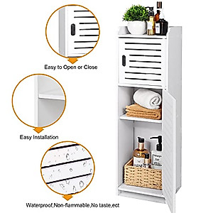 YARUKIMA Bathroom Storage Cabinet,Toilet Side Storage Organizer Floor Freestanding Cabinet with Shelves and Door,Bathroom Furniture,Side Table/Nightstand/Side Cabinet for Bedroom Living Room, White