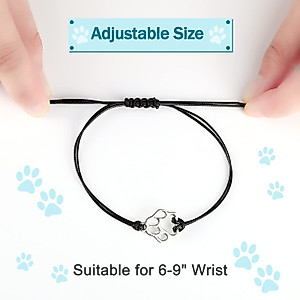 Junkin 10 Pieces Paw Print Bracelets Vet Tech Week Gifts for Women Men Teens Handmade Adjustable Strings Stainless Steel Dog Cat Paw Print Bracelets Family Friend Couple Jewelry Christmas Gift (Black)
