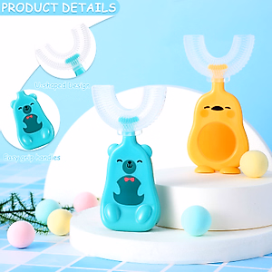 2 Pieces Kids U Shaped Toothbrush 360 Degrees Toddler Toothbrush Soft Silicone Brush Head Tooth Brush U Type Toothbrush for Toddlers Ages 2-6 (Cute Style,2-6 Years)