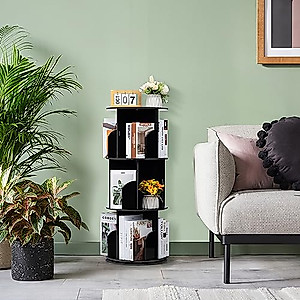 DOEWORKS 3 Tier 360 Heavy Duty Rotation Display Bookcase, Rotating Stackable Bookshelf Organizer Storage Display Rack for Home Office, Black