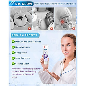 Dr. Glow Gingivitis Treatment Toothpaste for Elderly & Mid-Aged, Gum Repair for Receding Gums Hydroxyapatite Toothpaste, Periodontal Disease Treatment for Seniors, Fluoride Free Gum Disease Treatment