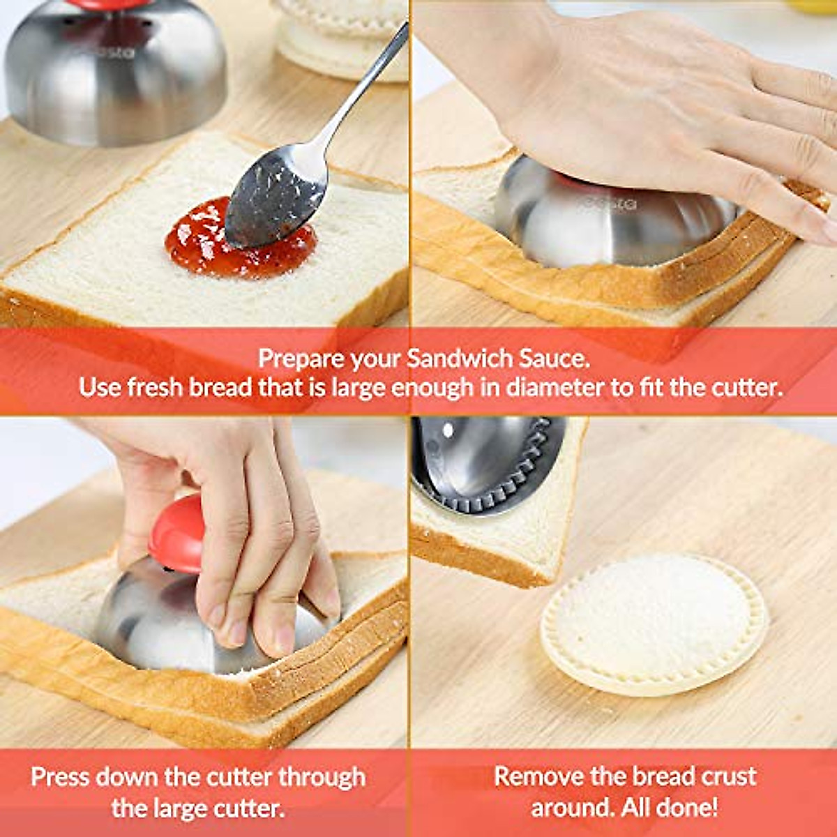 Sandwich Cutter and Sealer for Kids Uncrustables Maker, Food-Grade 304 Stainless Steel DIY Sandwich Decruster Bento Box Lunch Sandwich Cutter for Kids, Boys and Girls Back to School