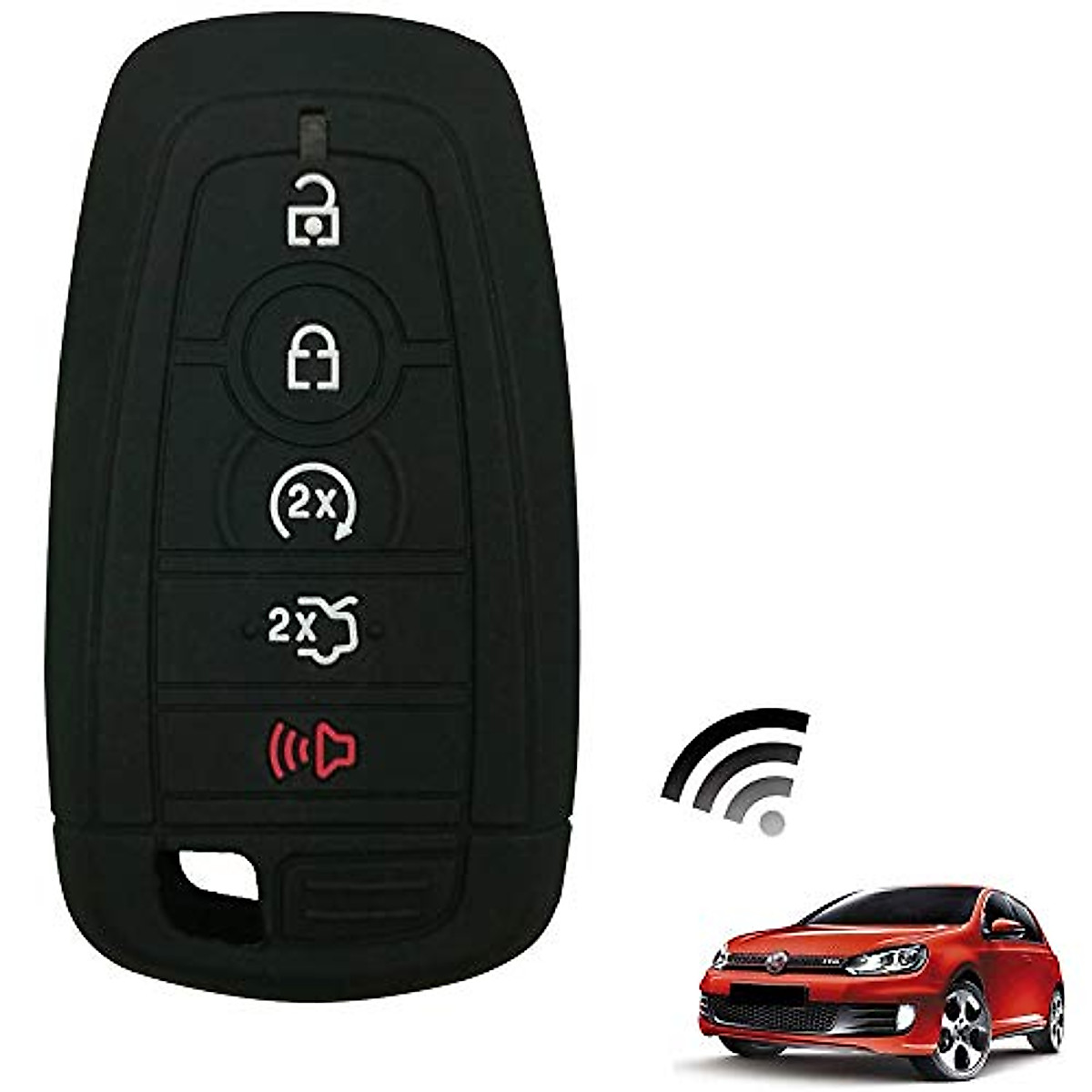 Car Remote Key Cover Fob Silicone Outer Case for Ford Escape Explorer Edge Flex Focus Taurus Lincoln Mks Mustang Outer Casing Shell Jacket Protector 5 Buttons (Blue+red+Black)