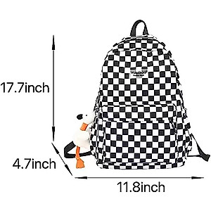 Cute Aesthetic Backpack Checkered Kawaii Backpack with Cute Pendant Checkerboard Casual Daypack College Laptop Bookbag (One Size,Pink)