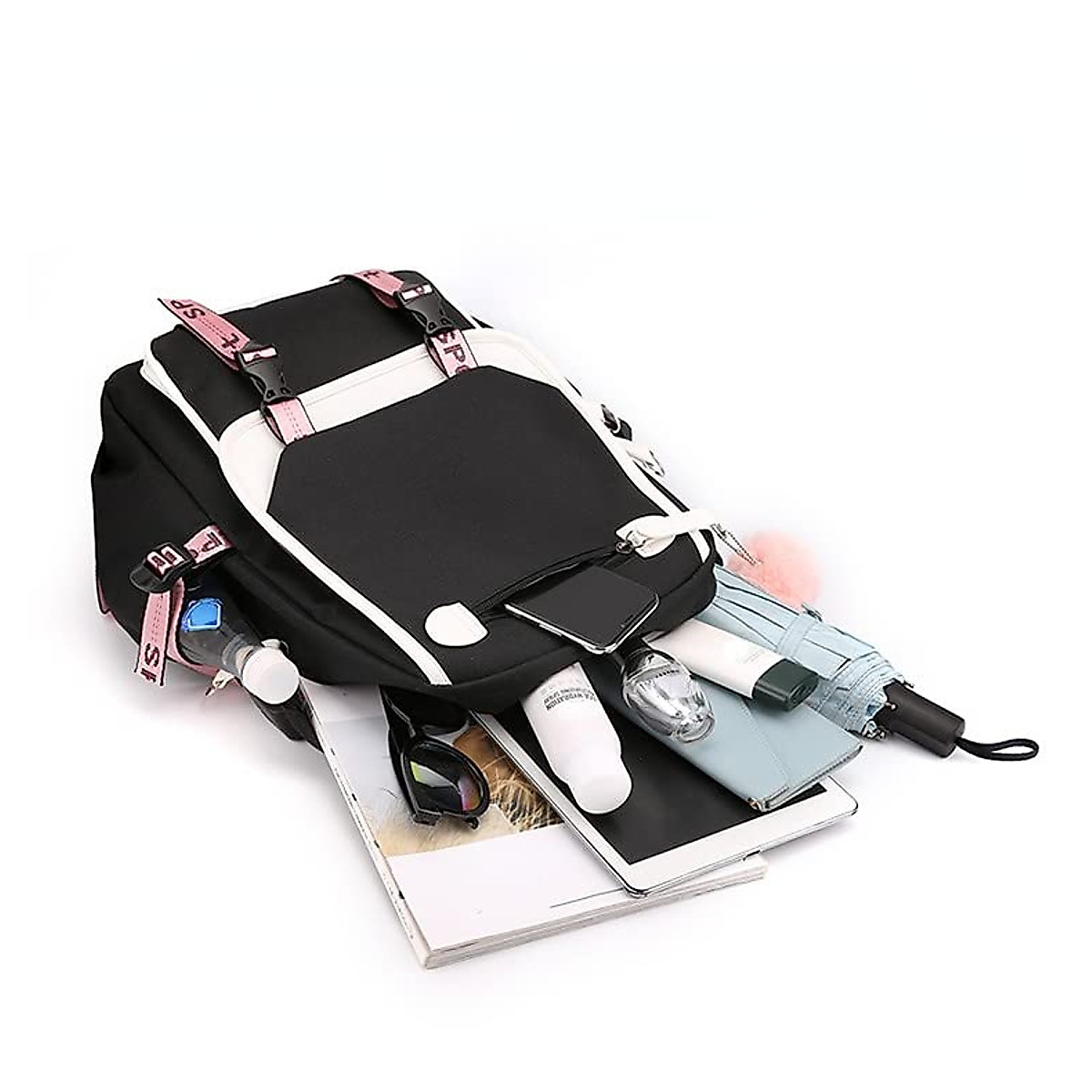 AMZTAN Travel Laptop Backpack for Students with USB Charging Port Oxford Handle Shoulder Tote Bag Laptop Schoolbag (Black)