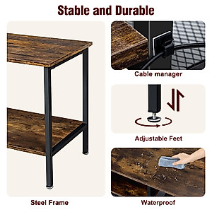 Entrintou TV Stand with Power Outlet for 55/65/70/75 inch TVs, TV Console Table with Open Storage Shelves, 3-Tier Industrial Entertainment Center, Wood TV Stand for Living Room, Bedroom, Brown Black