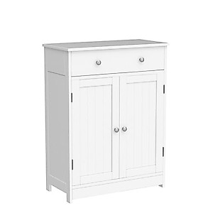 Yaheetech Free Standing Bathroom Cabinet with 1 Drawer 2 Doors and Adjustable Shelf, Wooden Entryway Storage Cabinet, 11.8D x 23.6W x 31.5H in, White