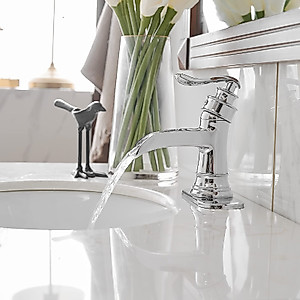 Waterfall Bathroom Faucet Chrome Bathroom Sink Faucets & Parts with Pop Up Drain Stopper with Overflow Single Handle Single Hole Vanity Commercial Trough Supply Lines Hose Lead-Free by Bathfinesse