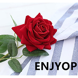 ENJYOP 15.8" Fake Rose High Simulation Bionic Technology Artificial Silk Flowers (1 Pcs, Classical Red)