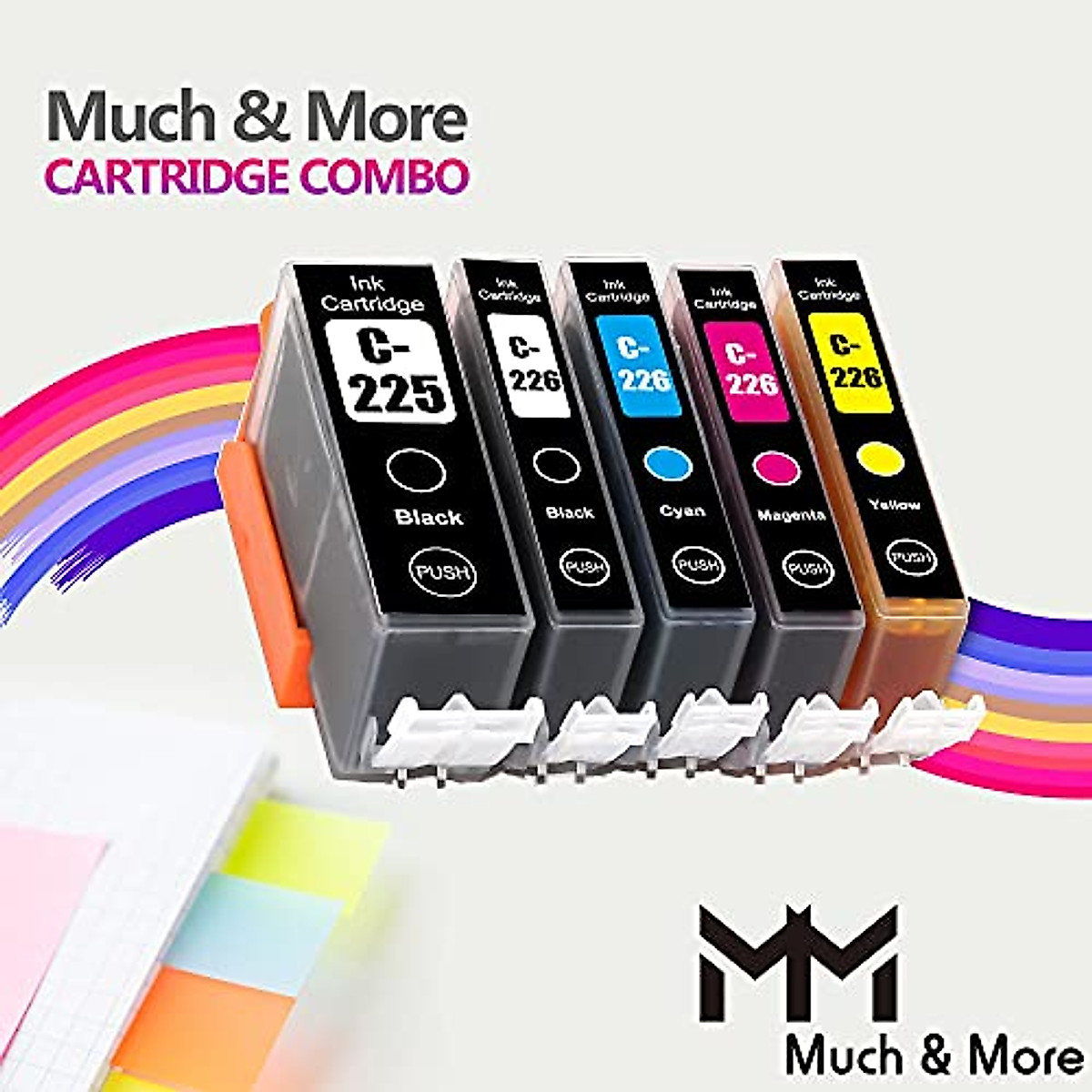 5-Pack (Large Black, Small Black, Cyan, Magenta, Yellow) Compatible PGI225 CLI226 PGI-225 CLI-226 Ink Cartridge Used for PIXMA MG5220 MG6120 MG5320 MX882 MX712 IP4920 Printer, by MuchMore