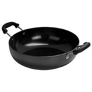 DBY Tradenet Kadhai Deep Karahi Hard Anodised Cookware Kadai with Stainless steel Aluminium Kadhai Fry Pan Deep Fry Pan Aluminium Frying pan Daily Use Home/Kitchen 2 Ltr (3mm)