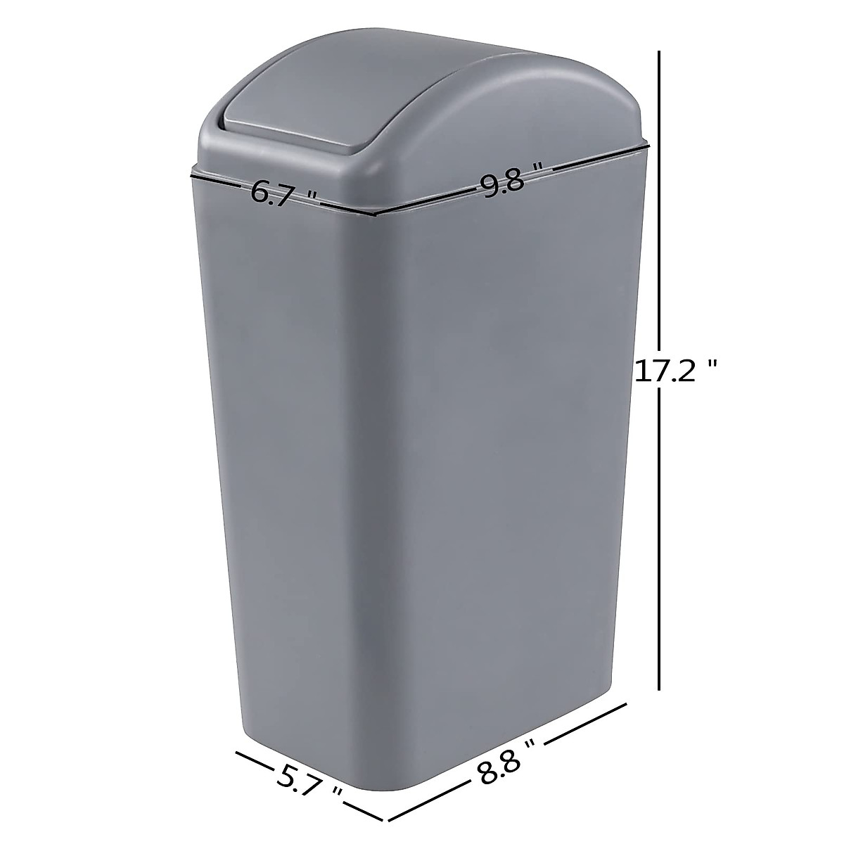 Waikhomes 3.5 Gallon Plastic Trash Can with Swing Lid, Slim Garbage Bin, 1 Pack, Grey