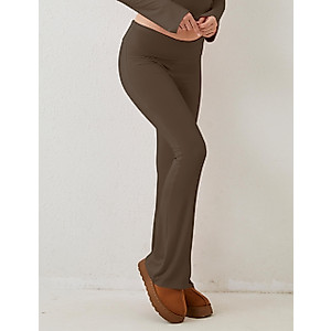Meladyan Women’s Flare Yoga Pants Casual Basic Bootcut Flare Leggings Buttery Soft Waisted Workout Lounge Bell Bottom Brown