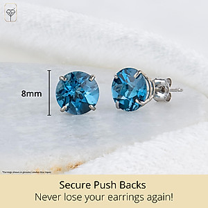 MAX + STONE 10k White Gold 8mm Round September Birthstone Created Sapphire Stud Earrings for Women
