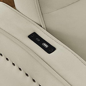 Upholstered Futon Loveseat Sofa Convertible to Sleeper Sofá Bed,Adjsutable Love Seat Chaise Lounge Couch Chair,Sofacama with Two Arm Pocket,Type C,USB Charging and Copper Nail for RV/Living Room