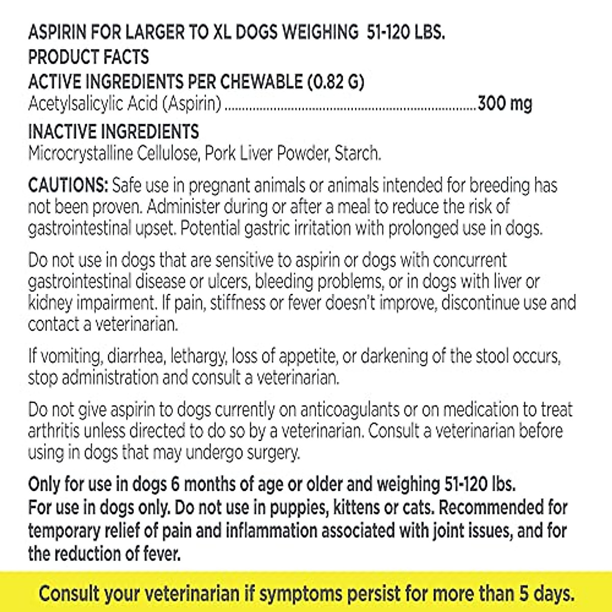 Vetality Canine Aspirin for Dogs | Fast Pain Relief | Large Dogs | Liver Flavor | 120 Chewable Tablets