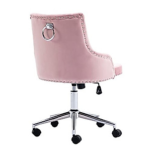 Pink Desk Chair Velvet Office Chair with Wheels Tufted Vanity Chair Fabric Task Swivel Armchair for Bedroom Living Room