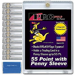 10-Count Pro-Mold 55pt. Magnetic ONE-Touch Card Holders Holds Sleeved Card MH55S (with Microfiber Cloth)