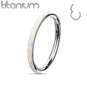 Dynamique Implant Grade Titanium Hinged Segment Hoop Ring With Opal Lined Outter Side (Sold Per Piece)