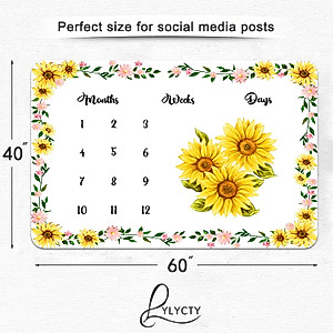 LYLYCTY Baby Monthly Milestone Blanket, Sunflower Months Blanket for Neutral Newborn Baby Shower, Includes Wreath and Frame 60"x40" BTLSLY10