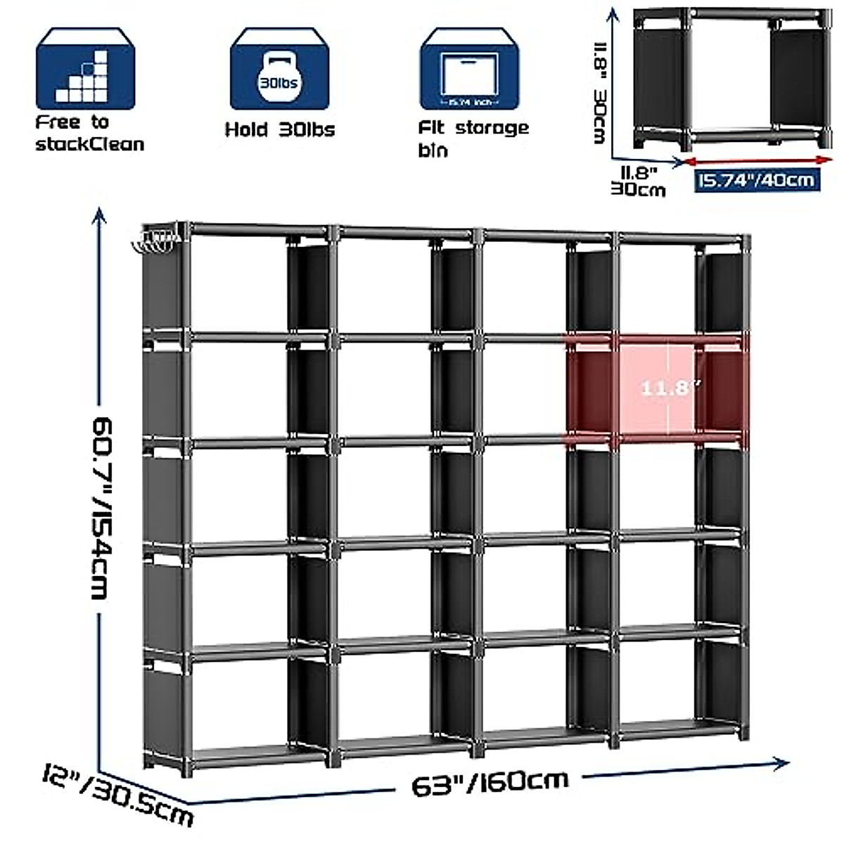 Mavivegue Book Shelf, 20 Cube Storage Organizer, DIY Bookcase, Metal Cube Bookshelf,Tall Book case for Bedroom, Living Room,Office,Closet Storage Organizer, Black Cubicle Storage Rack