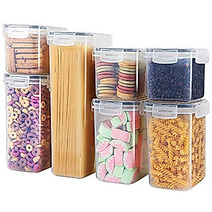 Hananojia Airtight Food Storage Container Set, BPA Free Plastic pantry organization and storage with Lids, 7 PCS Stackable Pop Food Containers for Pantry, Cereal, Pasta, Flour, Sugar Storage