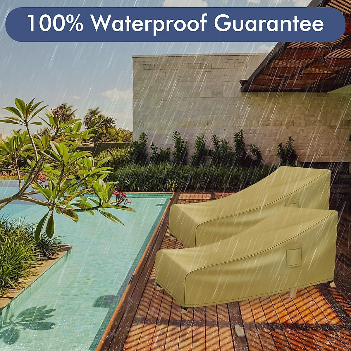 Richwon Chaise Lounge Covers Outdoor Waterproof, Heavy Duty Patio Furniture Covers, Outdoor Furniture Covers Pool Lounge Chair Cover Fits up to 78L x 34W x 32H inches, 1 Pack, Khaki