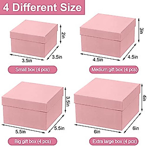 Yahenda 16 Pack Square Gift Boxes with Lids Gift Box 4 Assorted Sizes Nesting Gift Boxes with Lids for Presents Wedding Bridesmaid Birthday Party Favor Boxes (Pink)