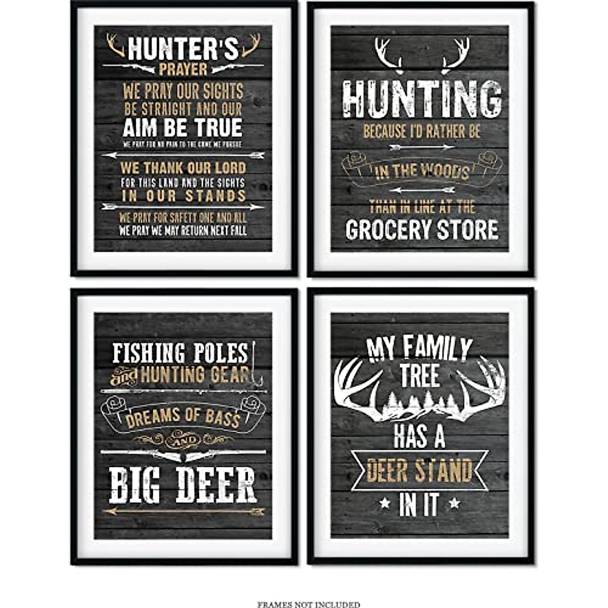 Fishing and Hunting Decor Wall Art Set of 4 - Hunting Wall Art Decor - Gifts for Hunters & Fisherman - Rustic Hunting Cabin Decor - Farmhouse Hunting Wall Decor - 8x10 unframed prints