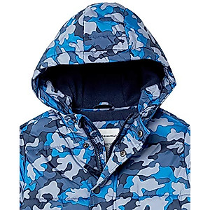 Amazon Essentials Men's Heavyweight Hooded Puffer Jacket, Blue Camo, X-Small