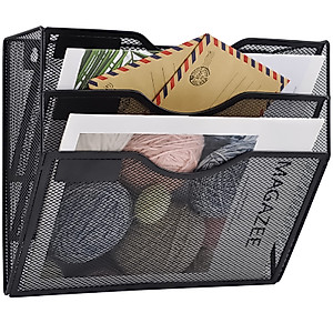 COSYAWN 3 Tier Wall File Organizer Hanging paper Folder, Metal Wall Mount File Holder with Label Panel, Black