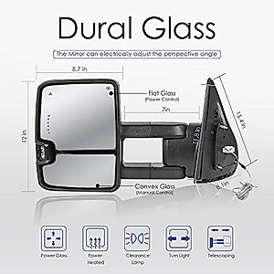 MOSTPLUS Power Heated Towing Mirrors Compatible for 2007-2017 Toyota Tundra/2008-2017 Toyota Sequoia w/Sequential Turn light, Parking Lamp, Blind Spot,Running Light(Set of 2) (Black)