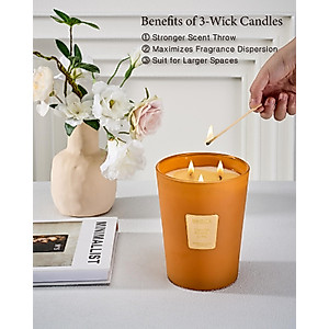 M&SENSE Fall Candles Caramel Pumpkin Latte Scented, 3 Wick Natural Soy Candles for Home Scented, Pumpkin Candle Gift for Halloween, Large 150H Long Lasting Slow Burn Luxury Jar Candle 35oz