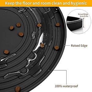 Ptlom Silicone Pet Feeding Mat for Dogs and Cats Placemat 2 Pack, Non-Slip Waterproof Dog Bowl Mats for Food and Water, Small Medium Pets Puppy Tray Mat Prevent Residues Spill to The Floor, Black