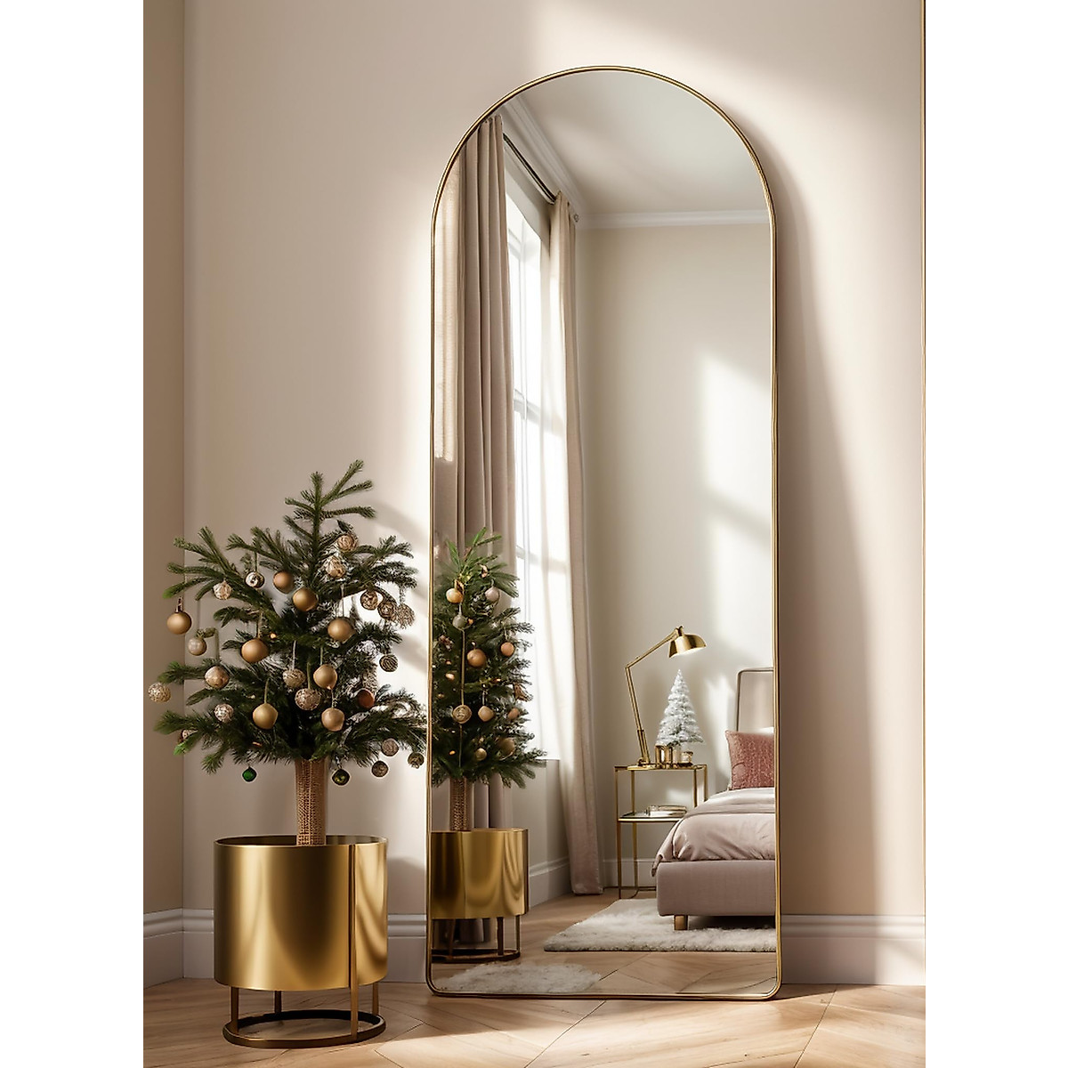 64"x21" Arched Full Length Mirror Gold Floor Mirror with Stand, Aluminium Metal Frame for Wall Mounted Full Body Mirror Leaning Body Mirror Hanging Wall Mirror for Bedroom Living Room Dressing Mirror