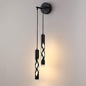 AN.KLN 2 Lights 24W Warm Light LED Wall Light Metal Acrylic Wall Bedside Lamp, Creative Indoor Lighting Wall Lamp for Bedroom Dining Room Living Room Hallway Decoration Lamp,Black