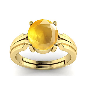 LMDPRAJAPATIS 6.25 Ratti / 5.42Ct Certified Natural Yellow Sapphire Gold Plated Ring For Women Valentine Day, New Year, Wear