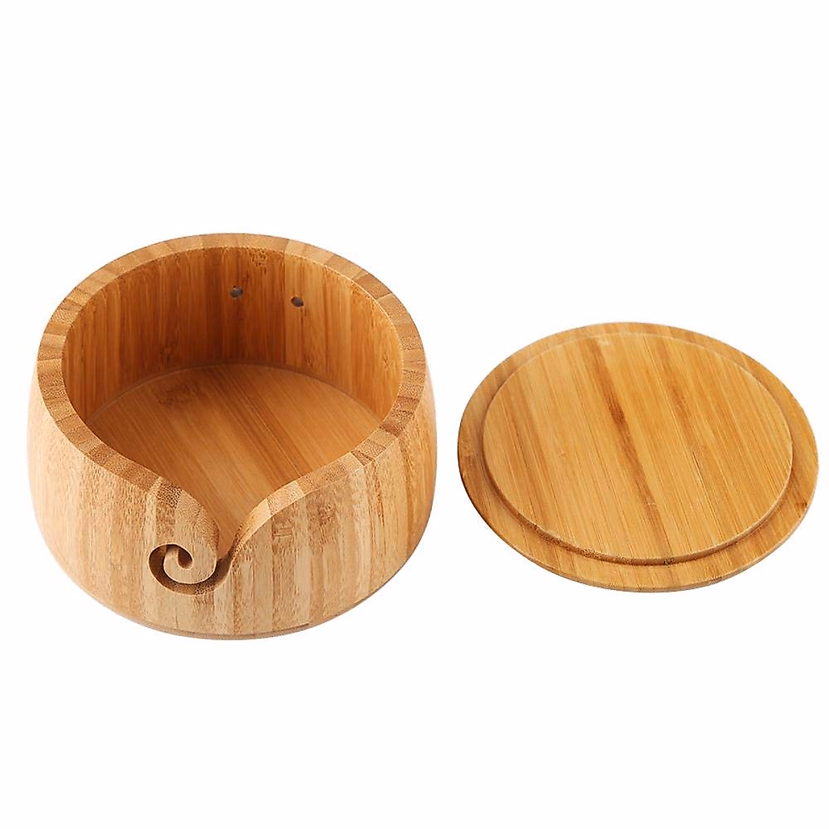 ZJchao Yarn Bowl Natural Handmade Crafted Wooden Yarn Bowl with Removable Lid for Knitting and Crocheting, for Mom and Grandmother