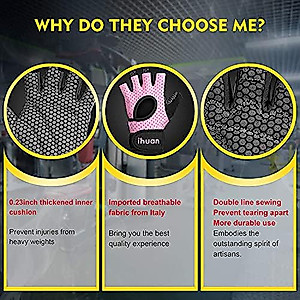 ihuan Breathable Weight Lifting Gloves: Fingerless Workout Gym Gloves Wrist Support Palm Protection Extra Grip for Fitness Rowing Pull-ups