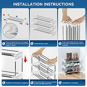 DEYILIAN Shoe Rack for Entryway, 3 Tier Shoe Rack for Closet Floor Shoe Storage, Narrow Shoe Rack with Slanted Shelves, Shoe Rack Organizer for Small Spaces Shoe Stand 20.27 x 6.88 x 24.4 in White
