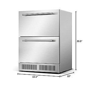 Vesgold 24 inch wide drawer refrigerator, built-in wine and beverage refrigerator under the counter, weatherproof, indoor and outdoor refrigerators, all-stainless steel cooler.