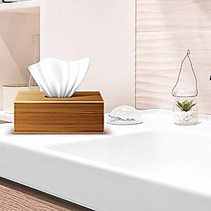 PERFORMORE Bamboo Tissue Box Cover - Water-Resistant Rectangular Wooden Facial Tissue Box with Sliding Bottom - 27x15.5x11.5 cm Wood Kleenex Box Holder - Ideal for Bathroom, Office Desk & Nightstand